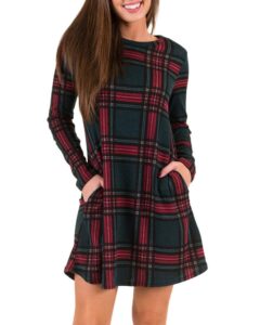 mirol women's long sleeve plaid color block casual swing loose fit tunic dress