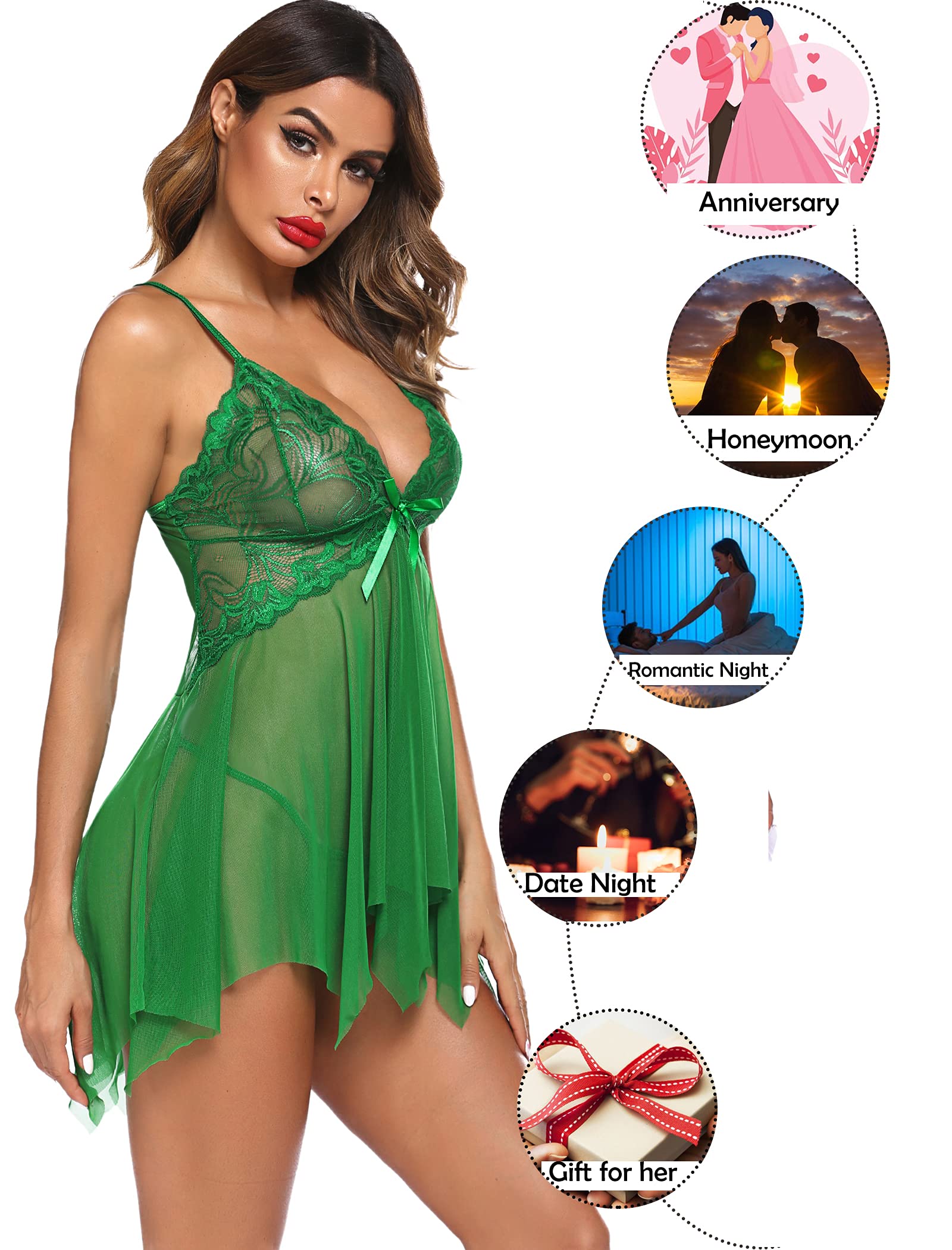 Avidlove Green Christmas Lingerie for Women Santa Clause Lingerie Negligee Babydoll