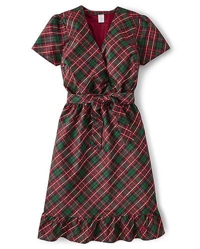 Gymboree,Short Sleeve Plaid Fall Dressy Dress,Red Christmas,Medium