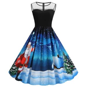 womens retro dress summer christmas printing party dresses 2023 lace patchwork sexy formal long dress