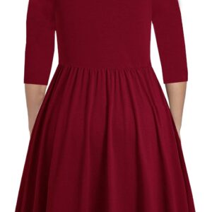 BEDOAR Plus size 3/4 Sleeve Christmas Red Dresses Button Swing Knee Length Daily Dresses(B004Burgundy, 14W)