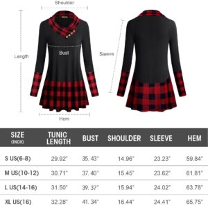 Miusey Christmas Outfits for Women,Ladies Boutique Clothing 90s Checked Patchwork Tunic Shirts Loose Baggy Dressy Top Casual A-Line Hem Swing Pleated Perfect Out Go Moment Red 3XL