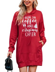 quenteen i run on coffee and christmas cheer sweatshirt dress for women casual loose fitiing hoodies dress red small