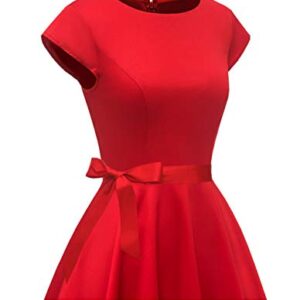 PUKAVT Women's 1950 Boatneck Cap Sleeve Vintage Swing Cocktail Party Dress with Pockets Red XL