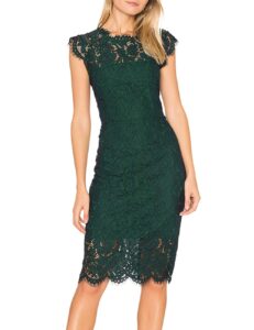 merokeety women's sleeveless lace floral elegant cocktail dress crew neck knee length for party, dark green, large