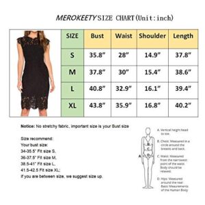 MEROKEETY Women's Sleeveless Lace Floral Elegant Cocktail Dress Crew Neck Knee Length for Party, Dark Green, Large