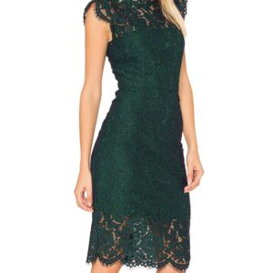 MEROKEETY Women's Sleeveless Lace Floral Elegant Cocktail Dress Crew Neck Knee Length for Party, Dark Green, Large