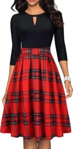 retro/vintage swing dress for women christmas holiday party dresses for fall winter old lady street wear plaid l