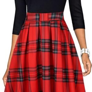 Retro/Vintage Swing Dress for Women Christmas Holiday Party Dresses for Fall Winter Old lady Street Wear Plaid L