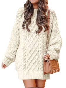 anrabess women long sleeve oversized cable knit chunky baggy loose pullover tunic mini sweater dress 2024 trendy fall outfits beige small