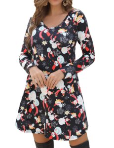 aphratti women's long sleeve christmas tunic party short dress scoop neck printed holiday dresses for women 2024 black snowman large