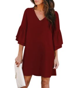 belongsci women's 2023 summer dress sweet & cute v-neck bell sleeve shift dress mini dress, perfect for wedding or graduation