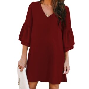 BELONGSCI Women's 2023 Summer Dress Sweet & Cute V-Neck Bell Sleeve Shift Dress Mini Dress, Perfect for Wedding or Graduation