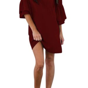 BELONGSCI Women's 2023 Summer Dress Sweet & Cute V-Neck Bell Sleeve Shift Dress Mini Dress, Perfect for Wedding or Graduation