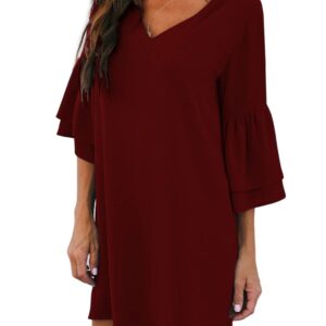 BELONGSCI Women's 2023 Summer Dress Sweet & Cute V-Neck Bell Sleeve Shift Dress Mini Dress, Perfect for Wedding or Graduation