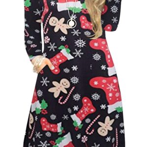 VISLILY Women's Plus Size Christmas Holiday Dress Xmas Patterned Tunic Dress 20W 03C