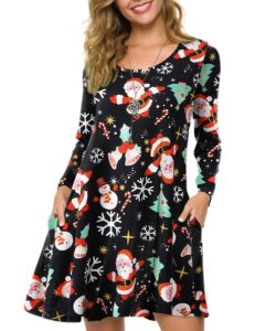 zennilo women's loose fit casual swing christmas t-shirt dress with pockets(flower40,1x)