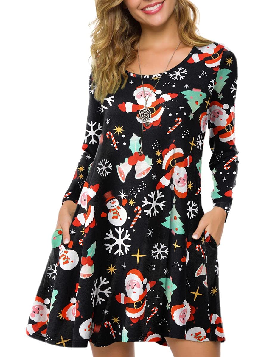 ZENNILO Women's Loose Fit Casual Swing Christmas T-Shirt Dress with Pockets(Flower40,1X)