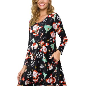 ZENNILO Women's Loose Fit Casual Swing Christmas T-Shirt Dress with Pockets(Flower40,1X)