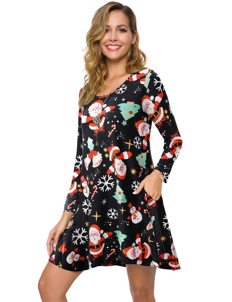 ZENNILO Women's Loose Fit Casual Swing Christmas T-Shirt Dress with Pockets(Flower40,1X)