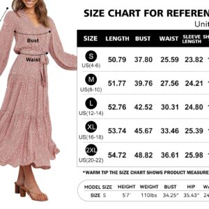 PRETTYGARDEN Women's 2024 Long Sleeve Ruffle Wrap V Neck Floral Maxi Dress Tie Waist Boho Chiffon Casual Flowy Long Dress(Pink,Large)