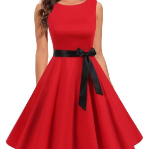 Gardenwed Plus Size Women's Vintage Cocktail Wedding Party Sleeveless 1950s Retro Rockabilly Swing Dresses Red 2XL