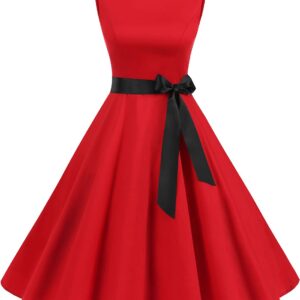 Gardenwed Plus Size Women's Vintage Cocktail Wedding Party Sleeveless 1950s Retro Rockabilly Swing Dresses Red 2XL