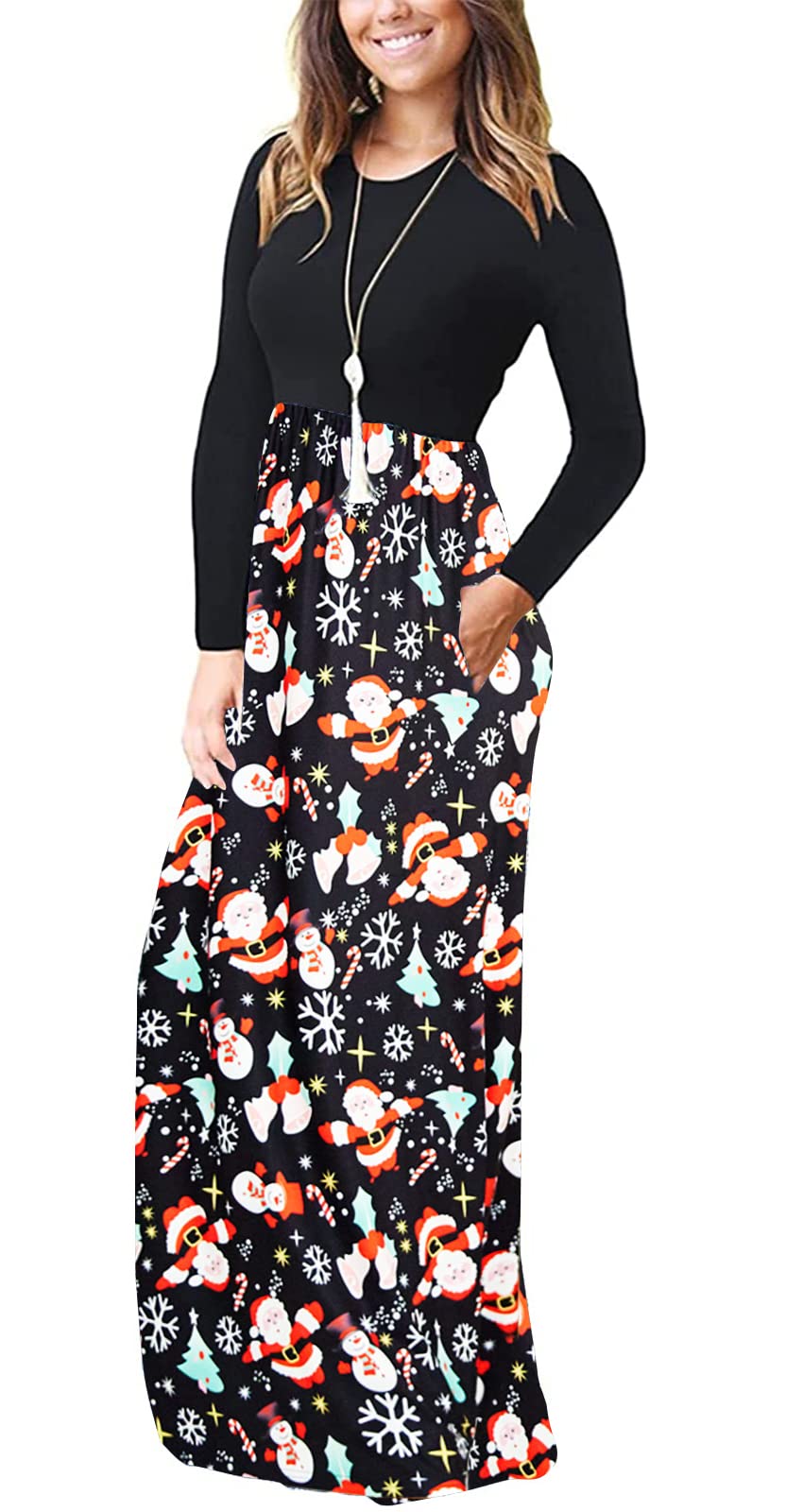 Supnier Christmas Party Dresses for Women Elegant Classy Long Sleeve Maxi Dress(XL, Floral Print 3)