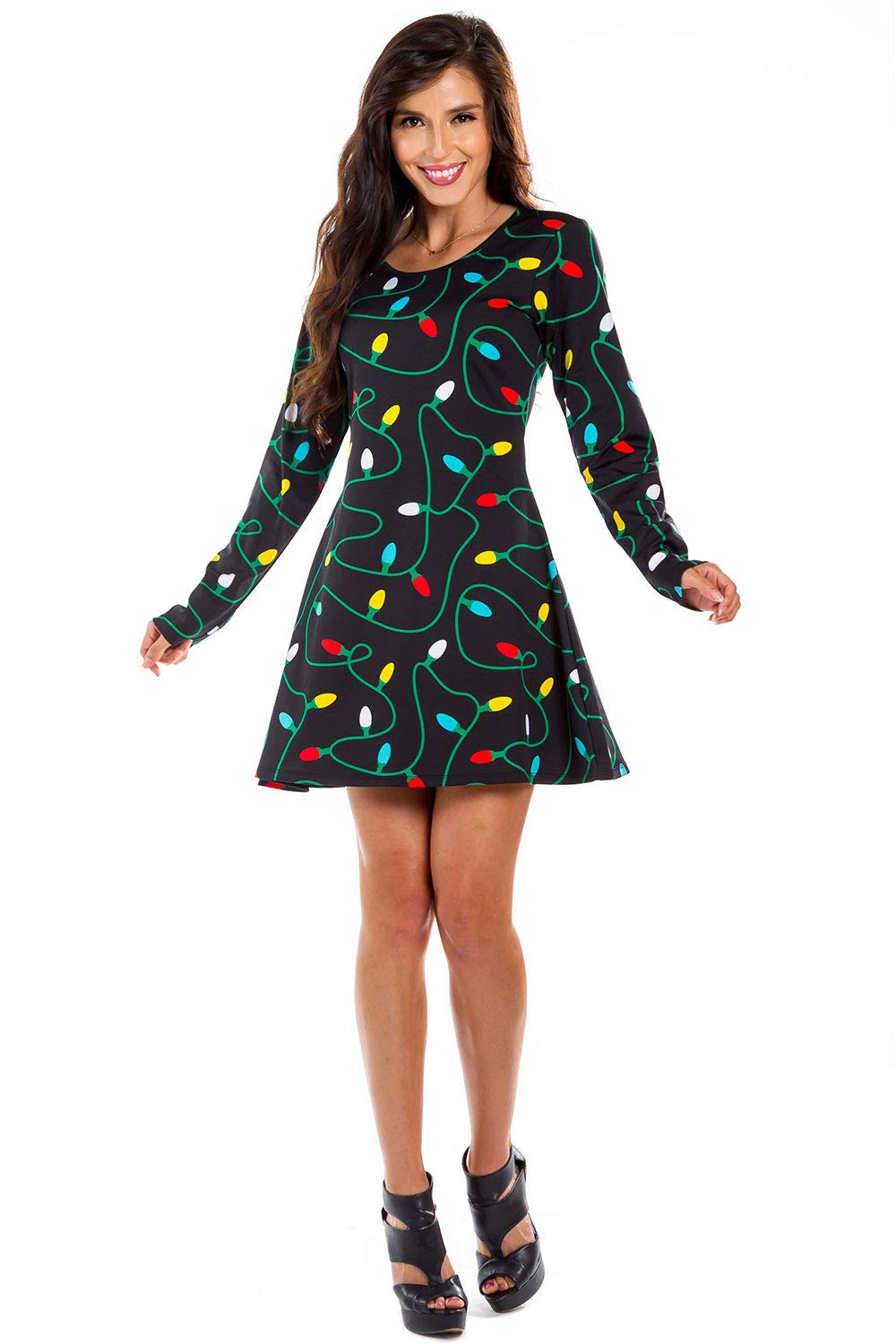 Tipsy Elves Cute Christmas Black Twinkle Lights Dress for Women Size Small