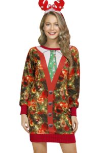 christmas womens funny pullover sweatshirt holiday party long sleeves ugly dress snowman tie s