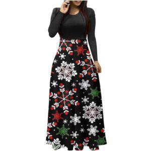 christmas maxi dresses for women 2024 long sleeve crewneck long dresse snowflake printed casual cocktail party dresses