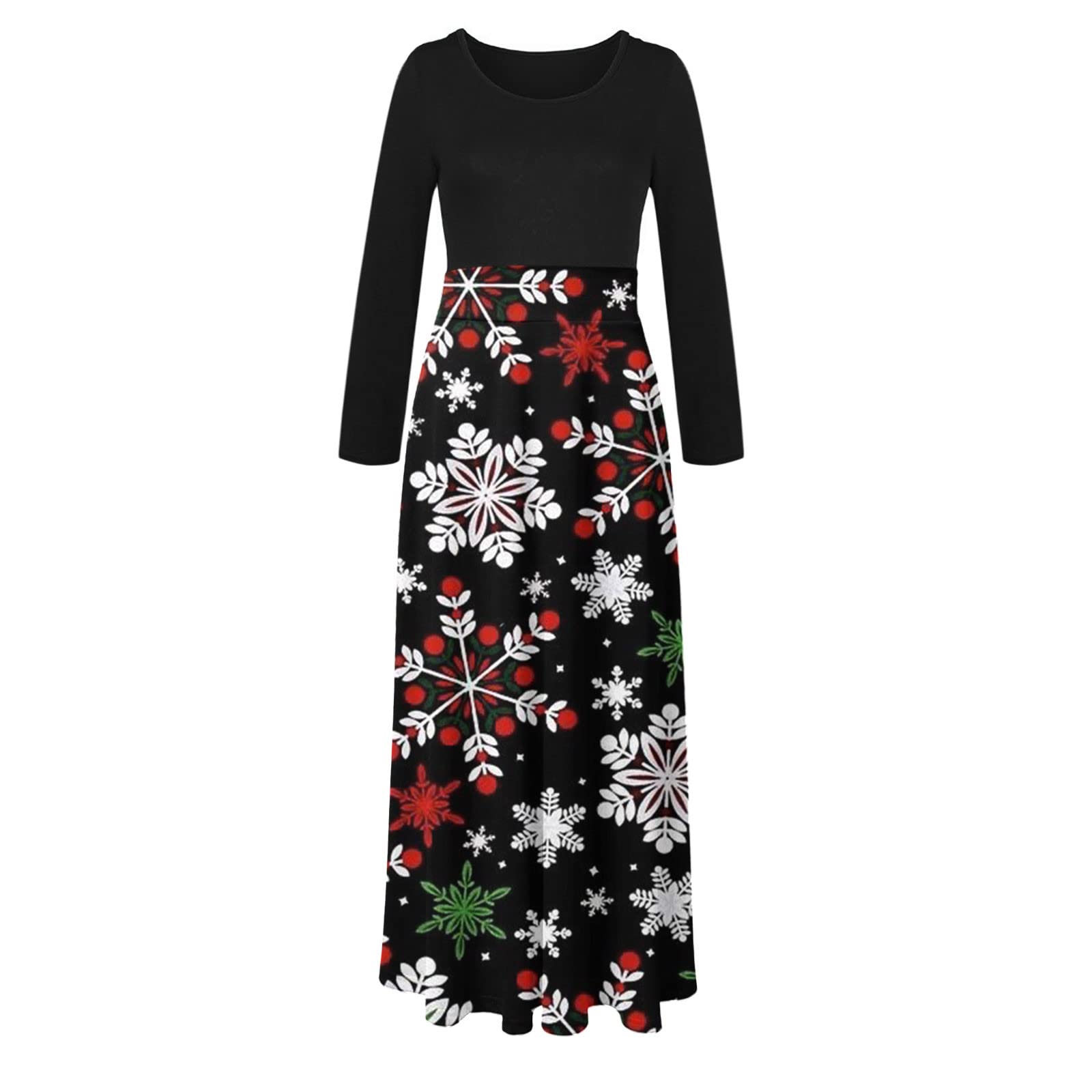 Christmas Maxi Dresses for Women 2024 Long Sleeve Crewneck Long Dresse Snowflake Printed Casual Cocktail Party Dresses