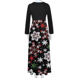 Christmas Maxi Dresses for Women 2024 Long Sleeve Crewneck Long Dresse Snowflake Printed Casual Cocktail Party Dresses