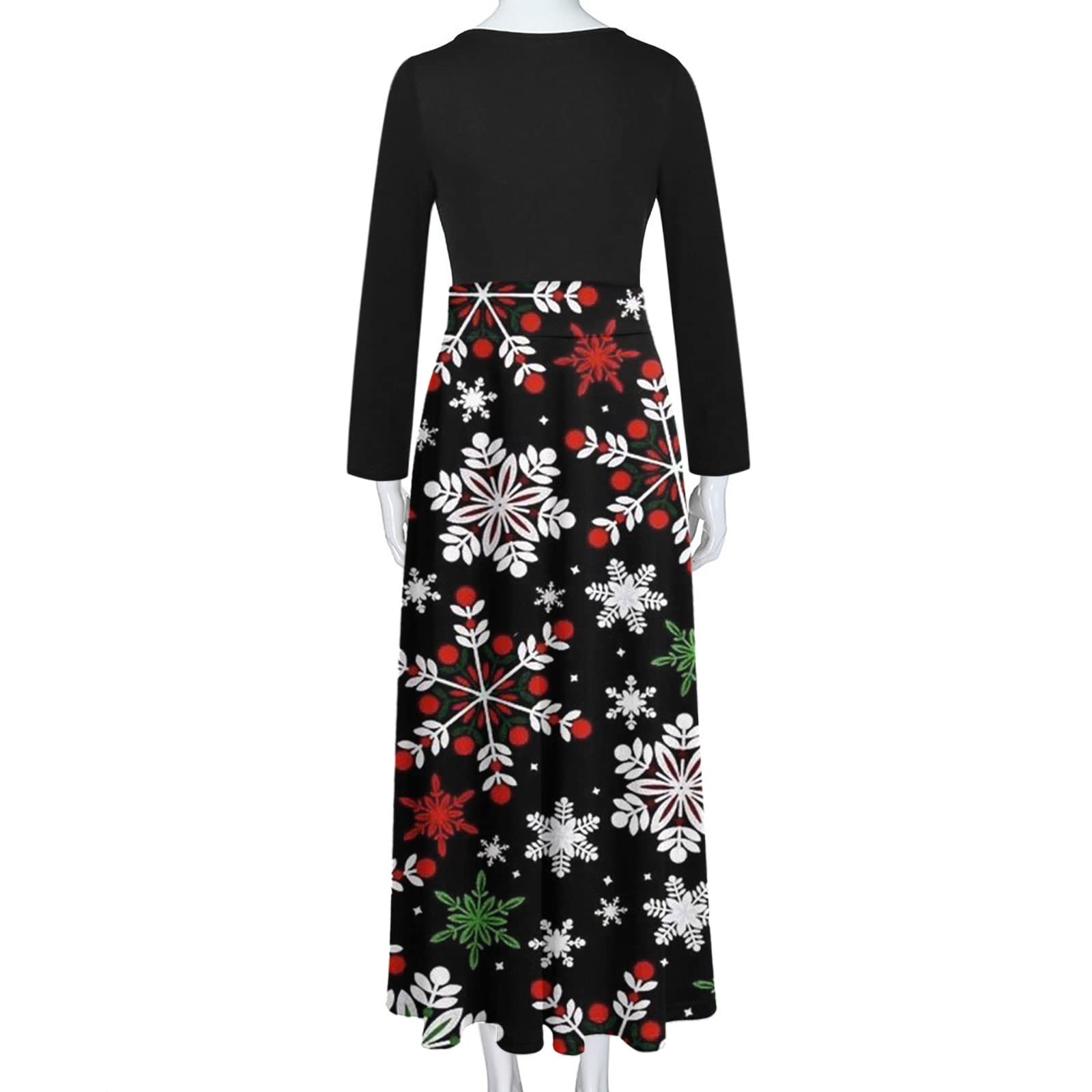 Christmas Maxi Dresses for Women 2024 Long Sleeve Crewneck Long Dresse Snowflake Printed Casual Cocktail Party Dresses