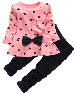 baby girl clothes infant outfits set 2 pieces with long sleeved tops + pants (12-18 months, pink)