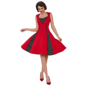 KILLREAL Women's Casual Cocktail Vintage Style Polka Dot Print Rockabilly Dress for Christmas Holiday Red Medium