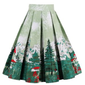 dressever women's vintage a-line printed pleated flared midi skirts christmas trees x large