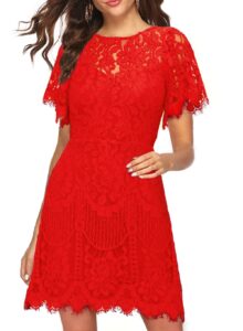 cocktail dresses for women wedding guest summer floral lace classic cute prom hawaiian holiday dance party dress 910 (red, l)