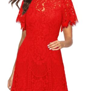 Cocktail Dresses for Women Wedding Guest Summer Floral Lace Classic Cute Prom Hawaiian Holiday Dance Party Dress 910 (Red, L)