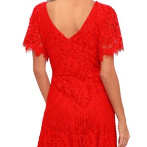 Cocktail Dresses for Women Wedding Guest Summer Floral Lace Classic Cute Prom Hawaiian Holiday Dance Party Dress 910 (Red, L)