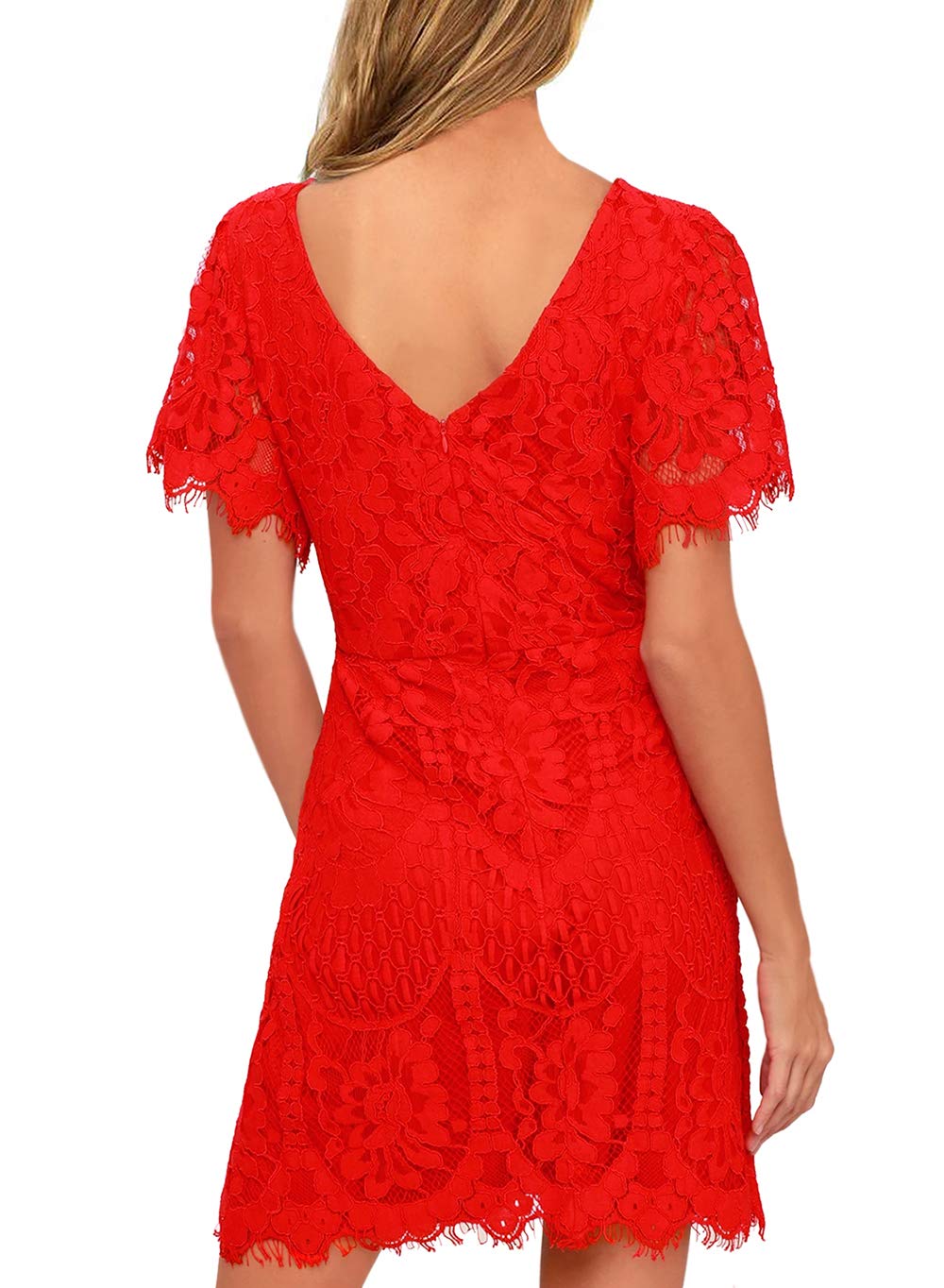 Cocktail Dresses for Women Wedding Guest Summer Floral Lace Classic Cute Prom Hawaiian Holiday Dance Party Dress 910 (Red, L)