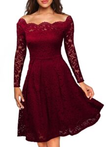 missmay women's vintage floral lace long sleeve boat neck cocktail party swing dress (x-large, a-red, x_l)