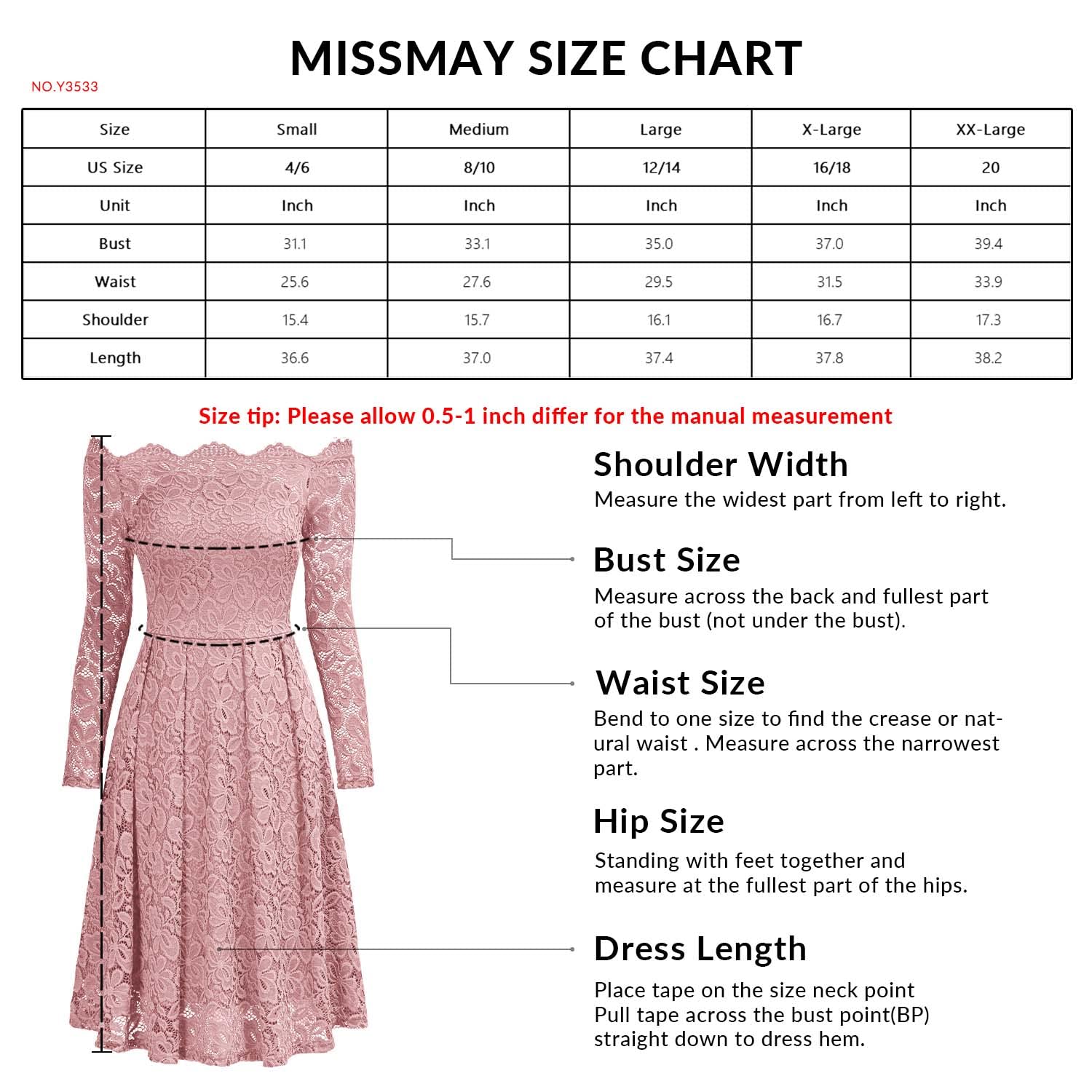 MISSMAY Women's Vintage Floral Lace Long Sleeve Boat Neck Cocktail Party Swing Dress (X-Large, A-red, x_l)