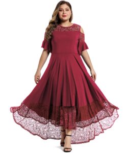 lalagen womens plus size casual lace cold shoulder long plain evening party maxi dress red 3x