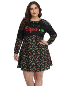 hde womens plus size party dress ugly christmas long sleeve skater dress elfed up - 2x