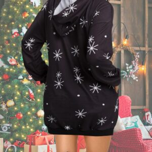 MNLYBABY Women's Christmas Hooded Sweatshirt Funny Santa Graphic Shirt Long Sleeve Pullover Tunic Hoodie Dress with Pockets Black