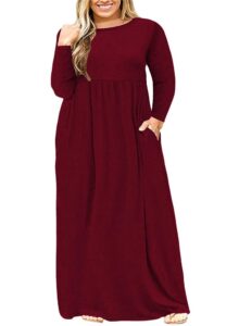 bishuige womens xl-6xl casual plus size maxi dresses with pockets 2xl, wine red