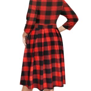 Plaid Dresses Women Plus Size Christmas Buffalo Black Red Holiday Xmas Party Fit Flare Pockets Long Sleeve Midi Dress