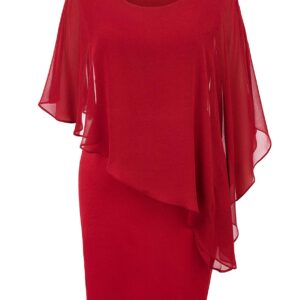 Women's Plus Size Flare Sleeve Bodycon Business Scuba Sheath Dress Red 22W