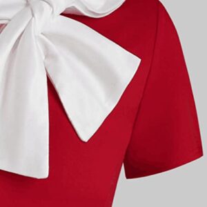 Womens Christmas Midi Dresses Short Sleeve Tie Neck High Low Dress Mrs Santa Claus Costume Cosplay Outfits Party Dress Red